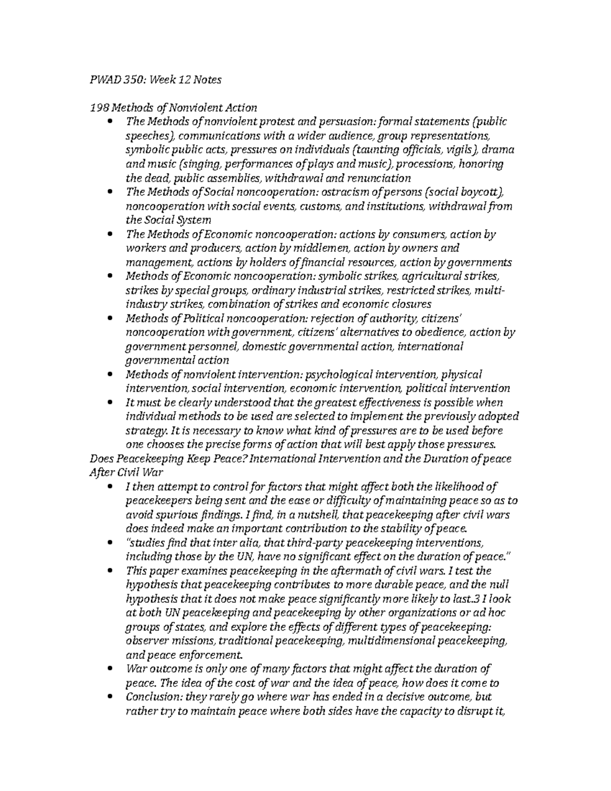 Week 12 Notes - PWAD 350: Week 12 Notes 198 Methods of Nonviolent ...
