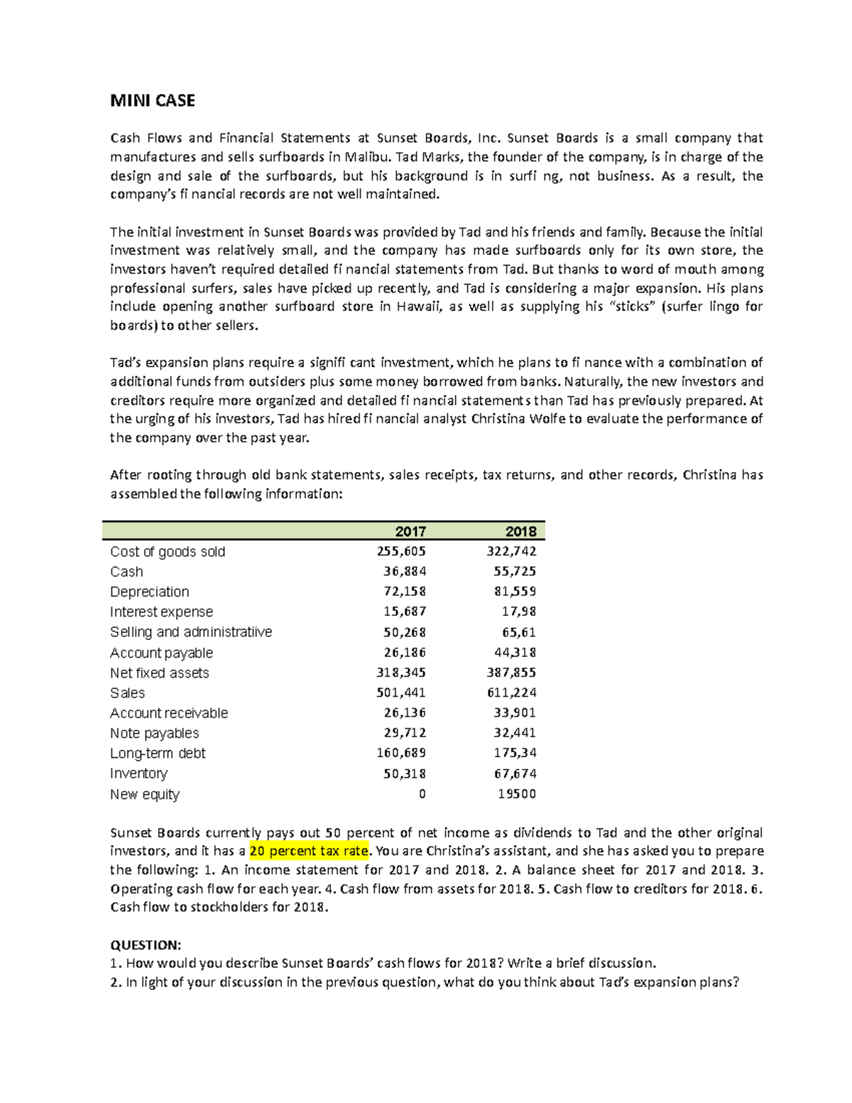 Exercise 5. Mini Case - Answer - MINI CASE Cash Flows and Financial ...
