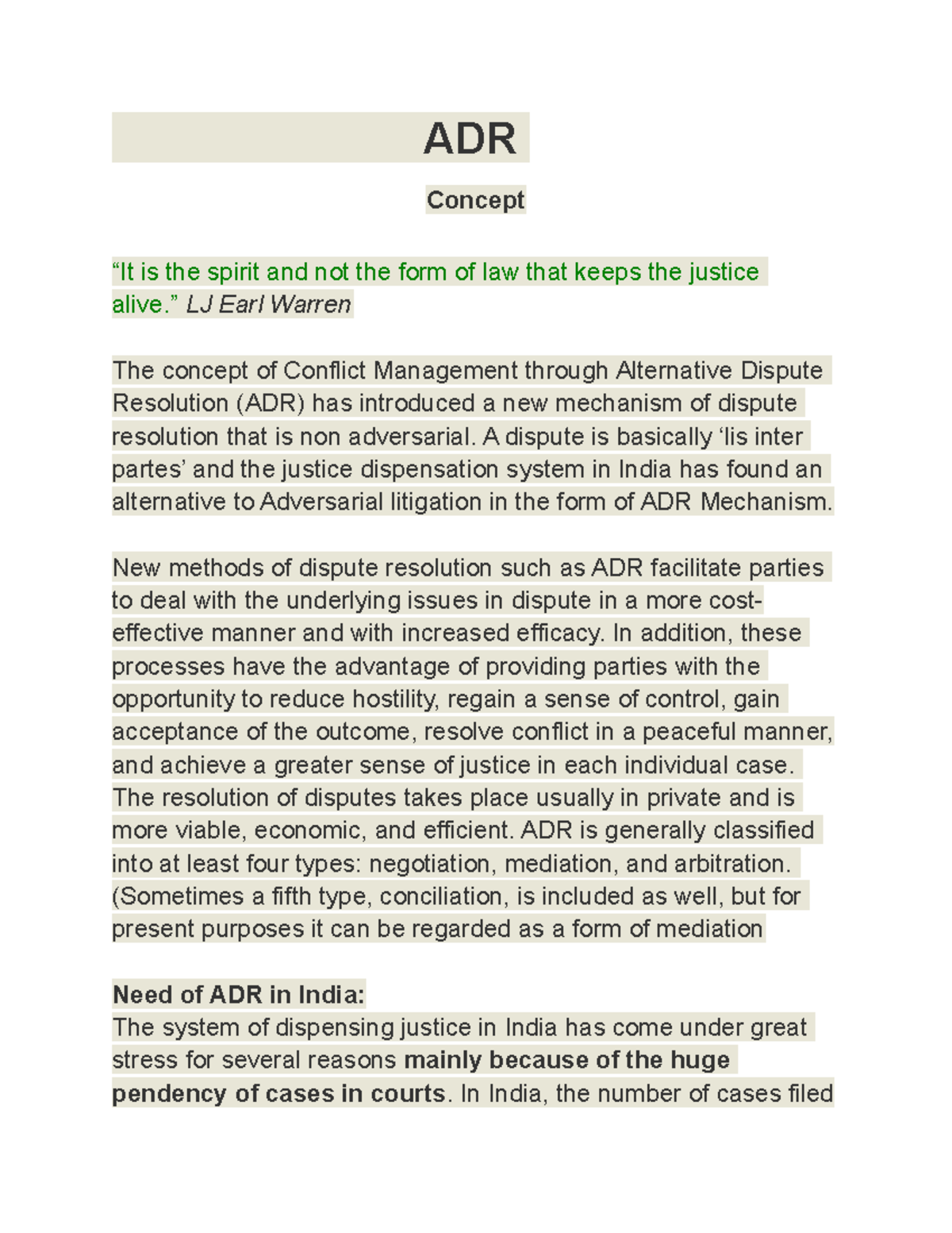 ADR summary notes - ADR Concept “It is the spirit and not the form of ...