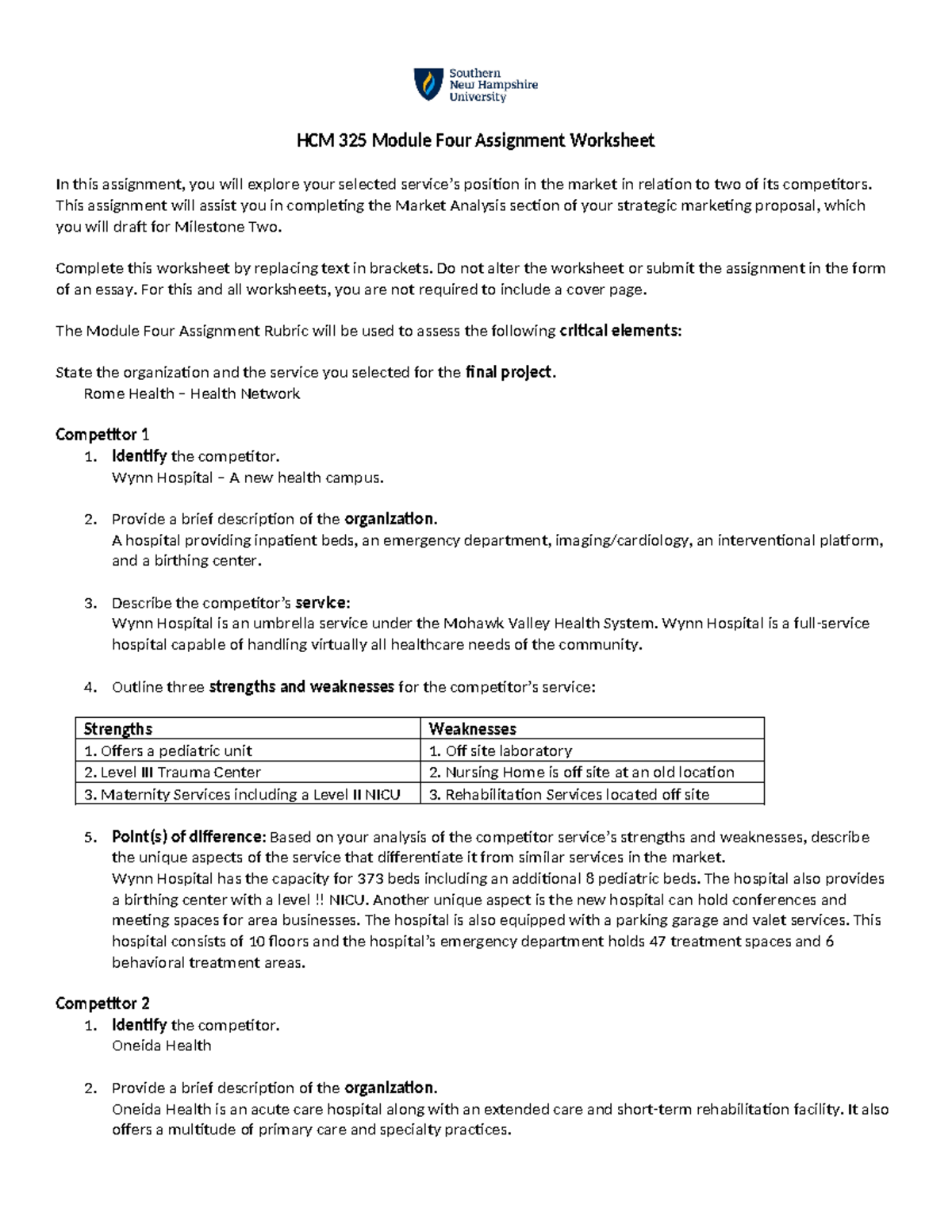 HCM 325 Module Four Assignment Worksheet - This assignment will assist ...