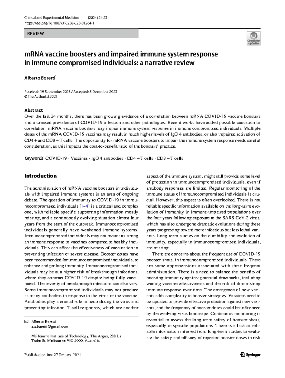 M RNA vaccine boosters and impaired immune system response in immune ...
