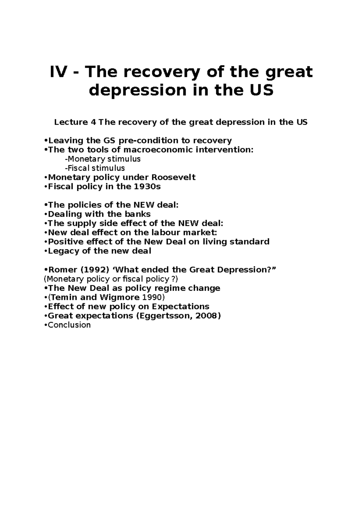 IV. the recovery of the Great depression - IV - The recovery of the ...