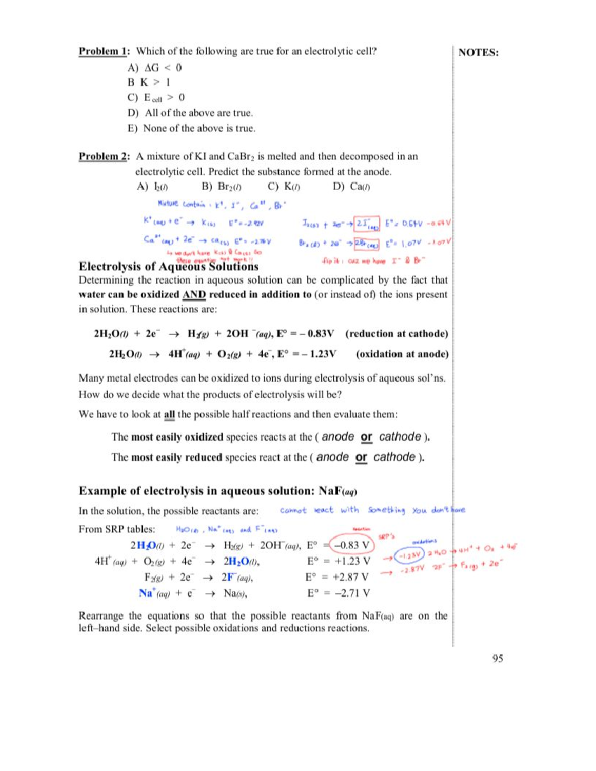 Electrolytic problems - CHEM 1050 - Studocu