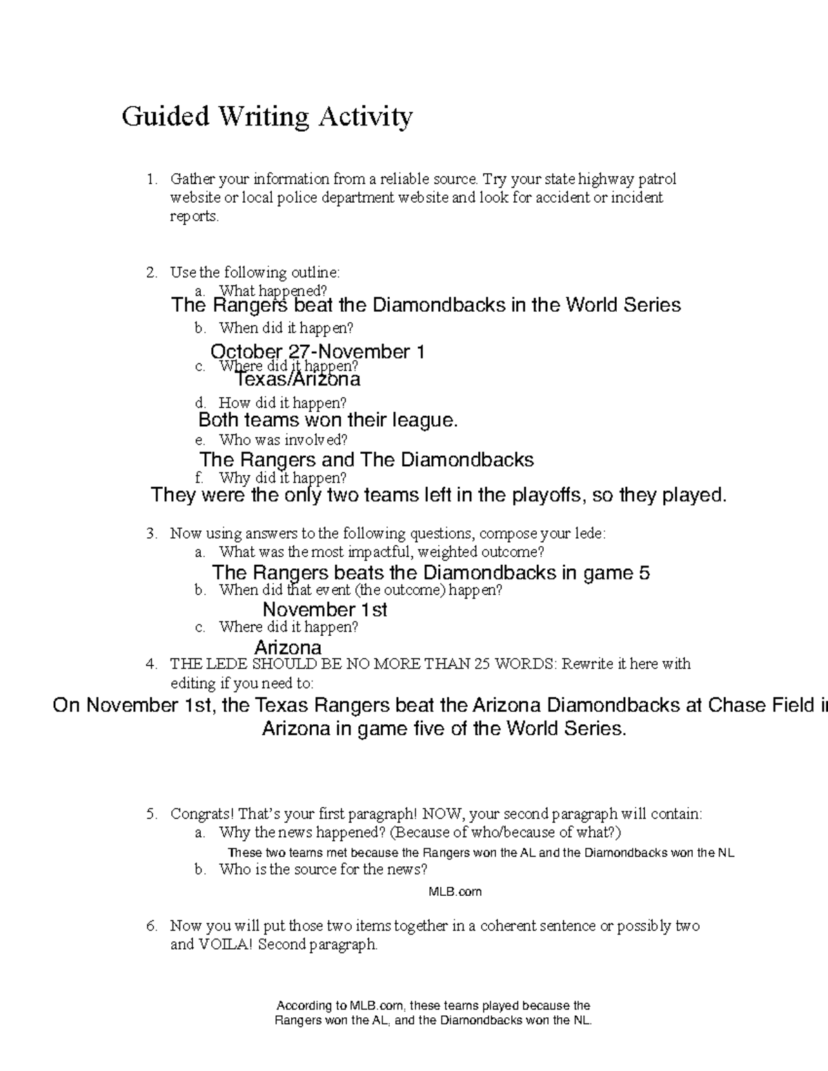 Guided Writing pg 1 - Goat - Guided Writing Activity Gather your ...