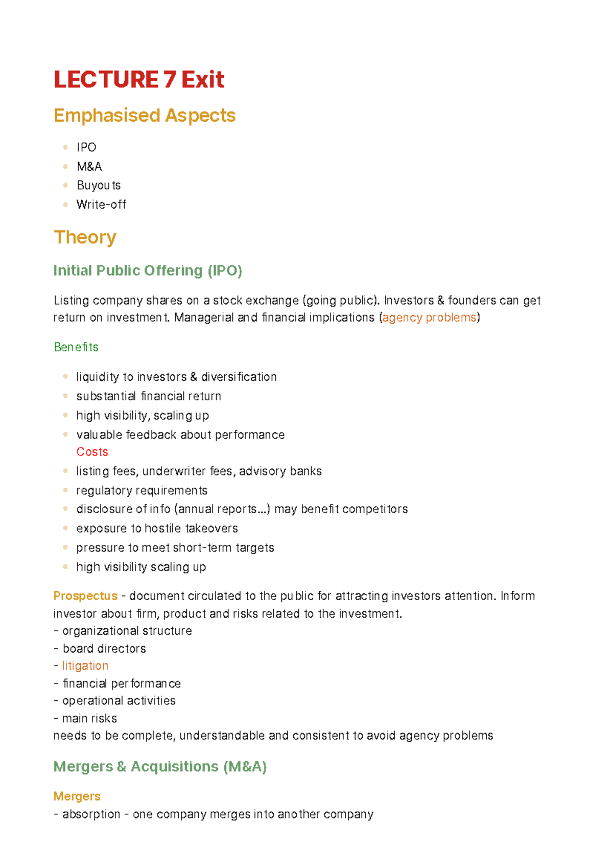 Lecture-7-Exit - Personal lecture notes about companies exit - LECTURE ...