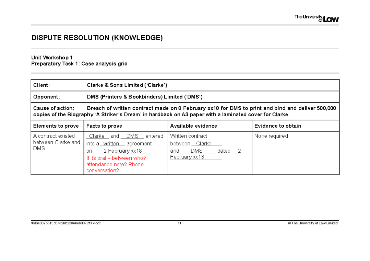 Dispute Resolution prep 1 - DISPUTE RESOLUTION (KNOWLEDGE) Unit ...