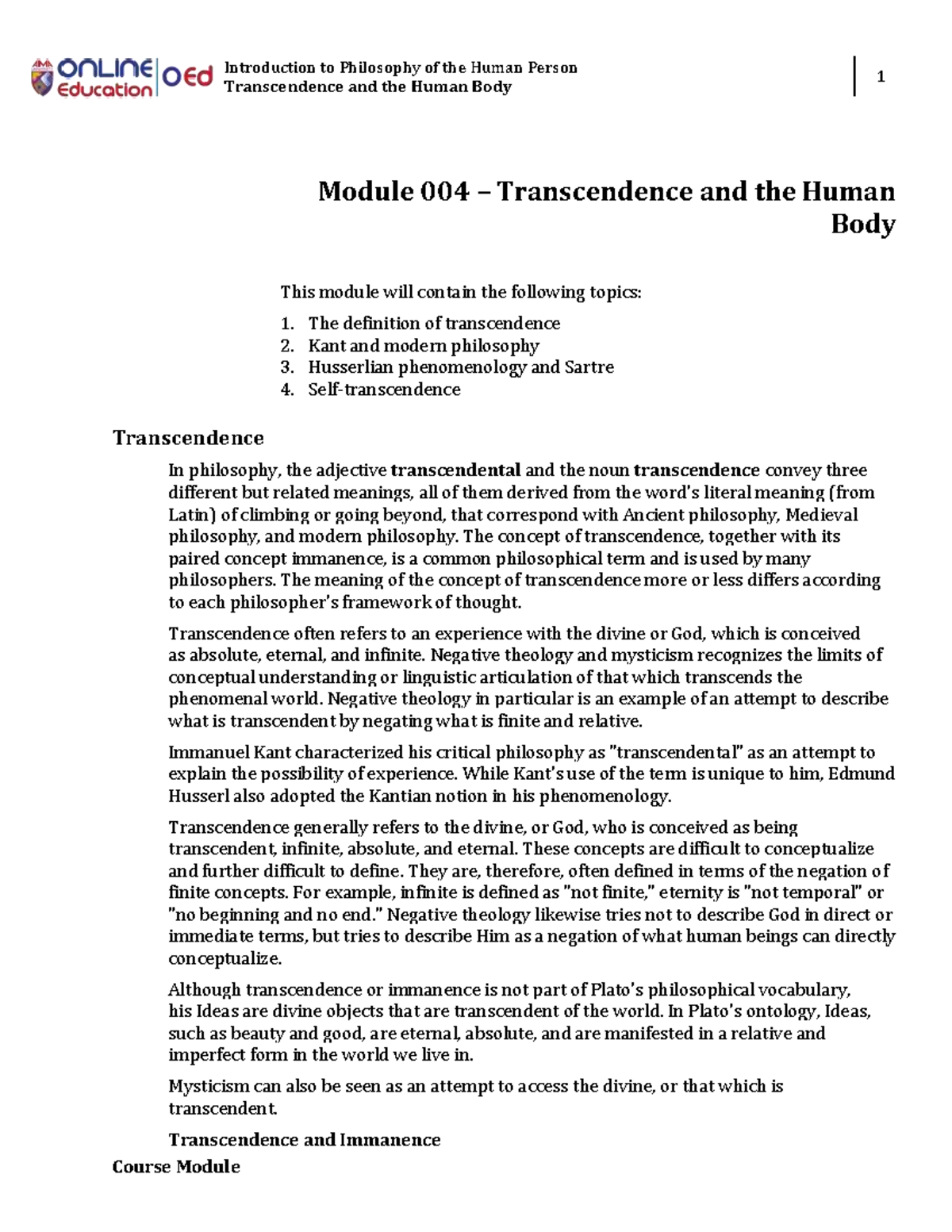 Week005-Module-Transcendence and the Human Body - Introduction to ...