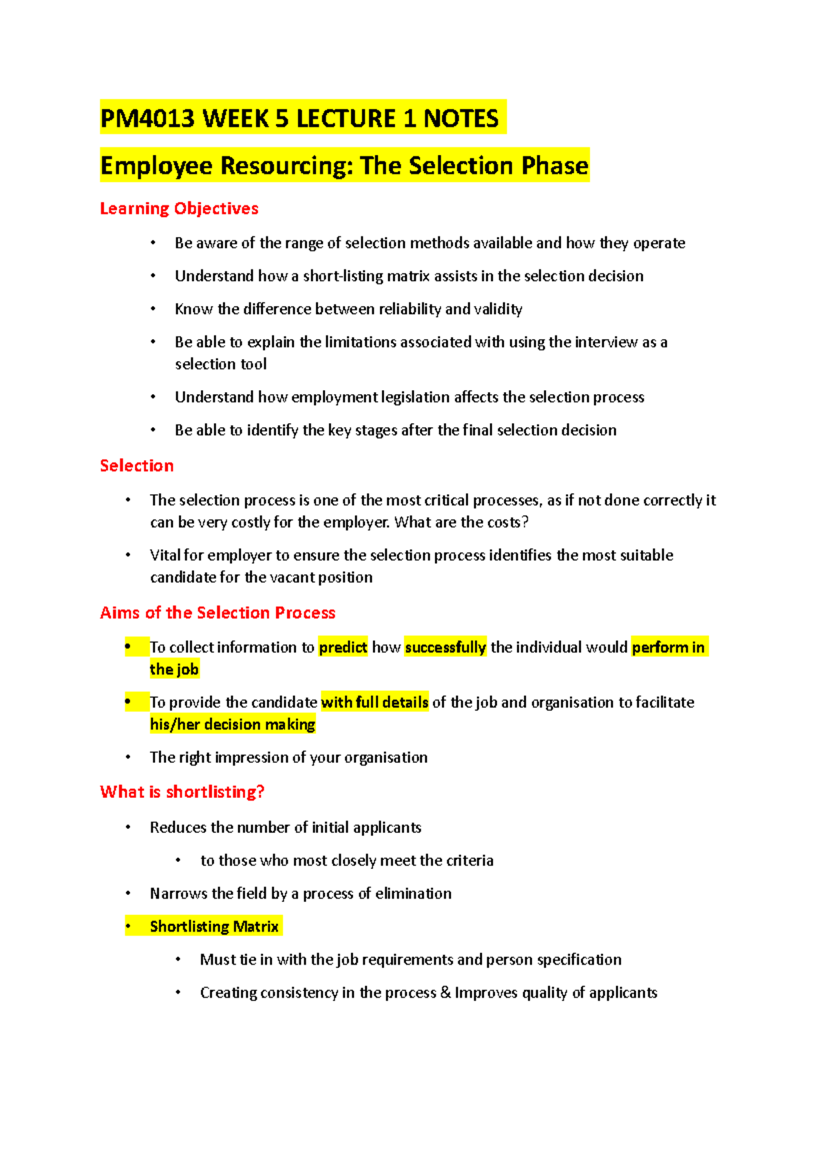 PM4013 WEEK 05 Lecture Notes - PM4013 WEEK 5 LECTURE 1 NOTES Employee ...