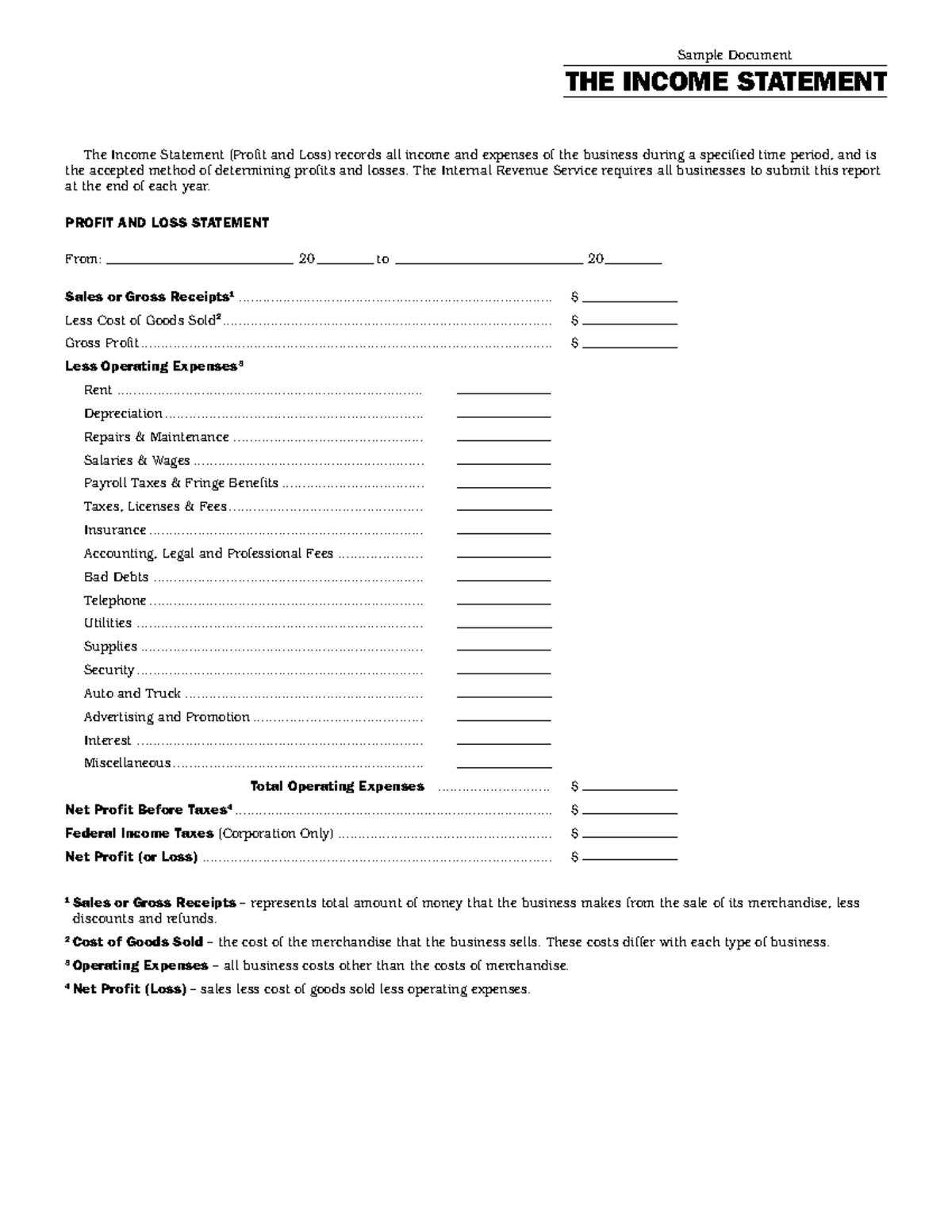 Sample-Income-Statement - Sample Document THE INCOME STATEMENT The ...