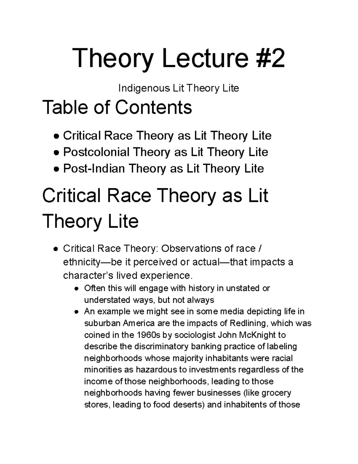 Lit Theory 2 - Notes - Theory Lecture Indigenous Lit Theory Lite Table ...