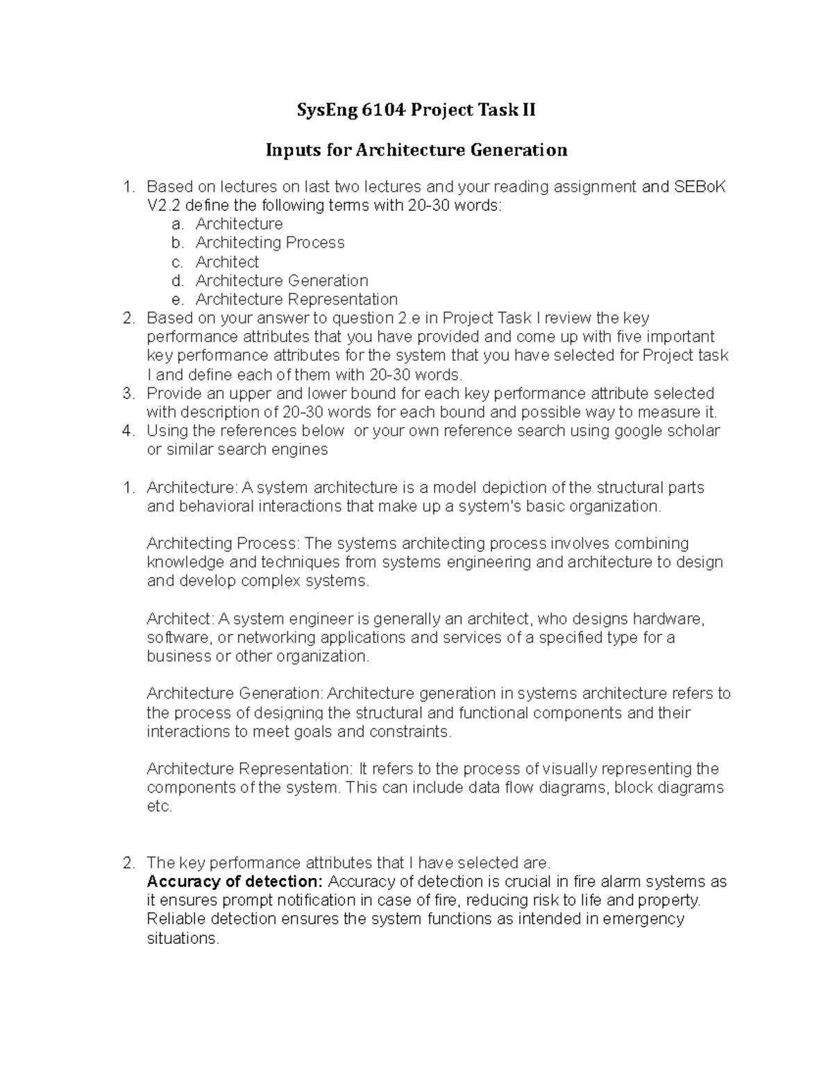 Project Task 2 Sys Eng 6104 Spring 2023 - SysEng 6104 Project Task II Inputs for Architecture ...