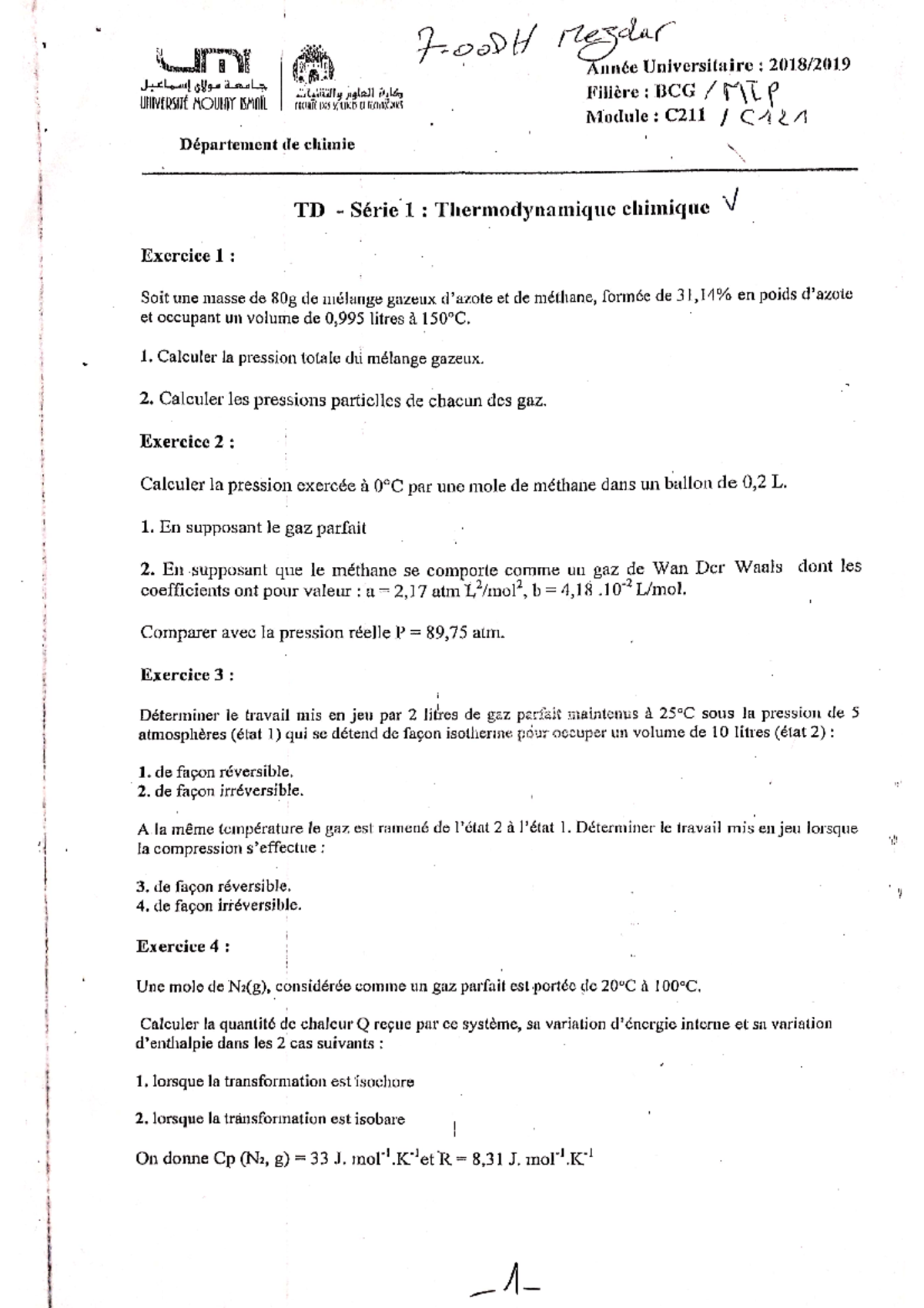 TD C121 - TD ATOMISTIQUE - Cours Atomistique - Studocu