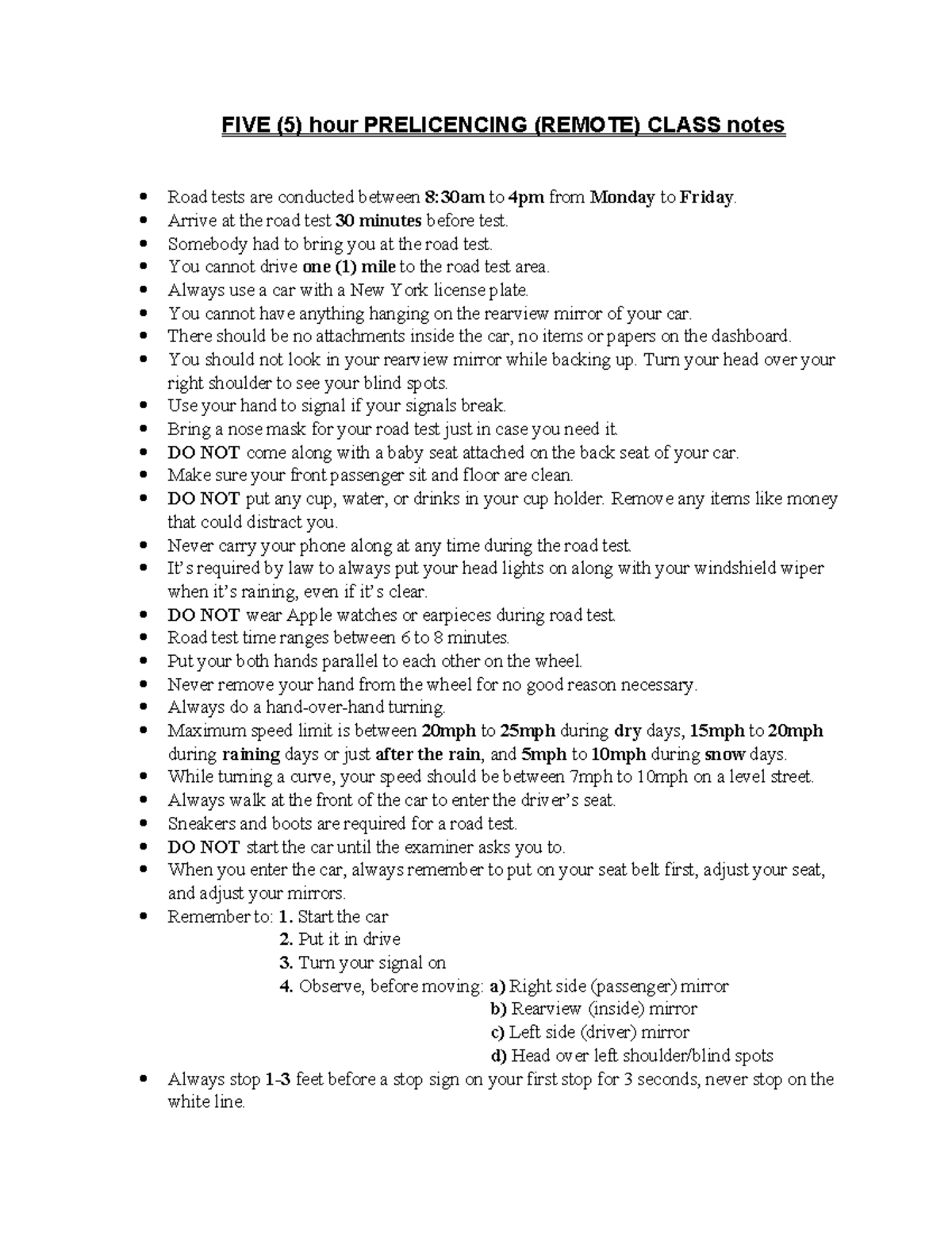 Five hour driving class - FIVE (5) hour PRELICENCING (REMOTE) CLASS ...