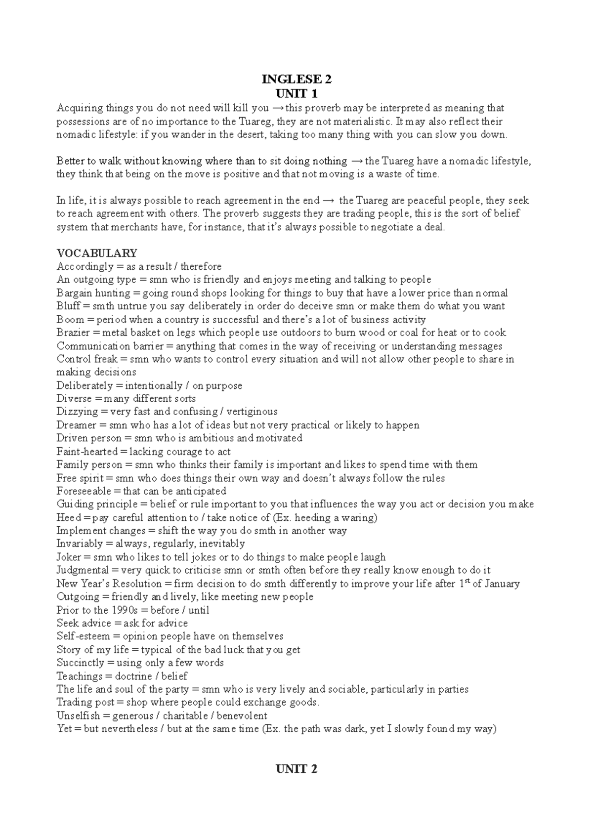 Inglese 2 Scritto - INGLESE 2 UNIT 1 Acquiring things you do not need ...