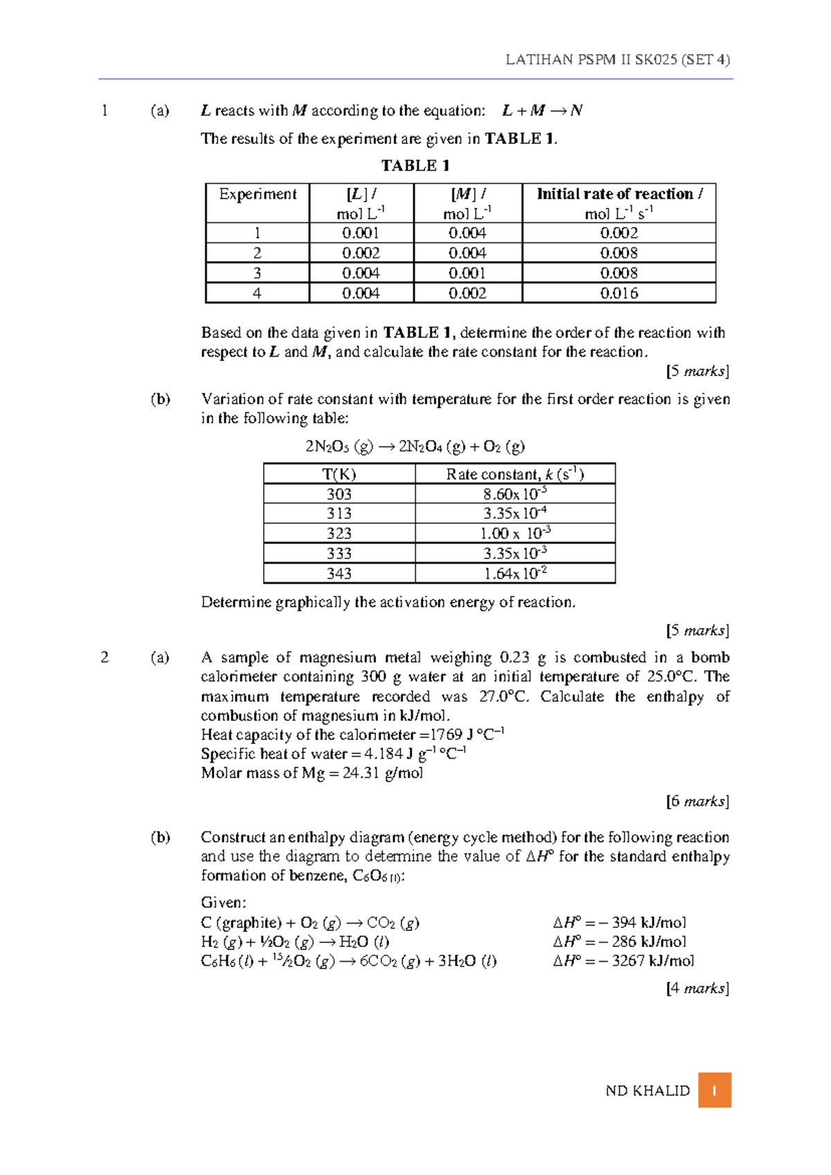 SK025 KMJ PRE PSPM SET 4 ( Question) - 1 (a) L reacts with M according ...