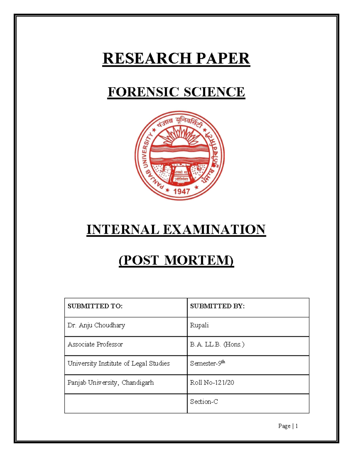 Rupali forensic reserch paer - RESEARCH PAPER FORENSIC SCIENCE INTERNAL ...