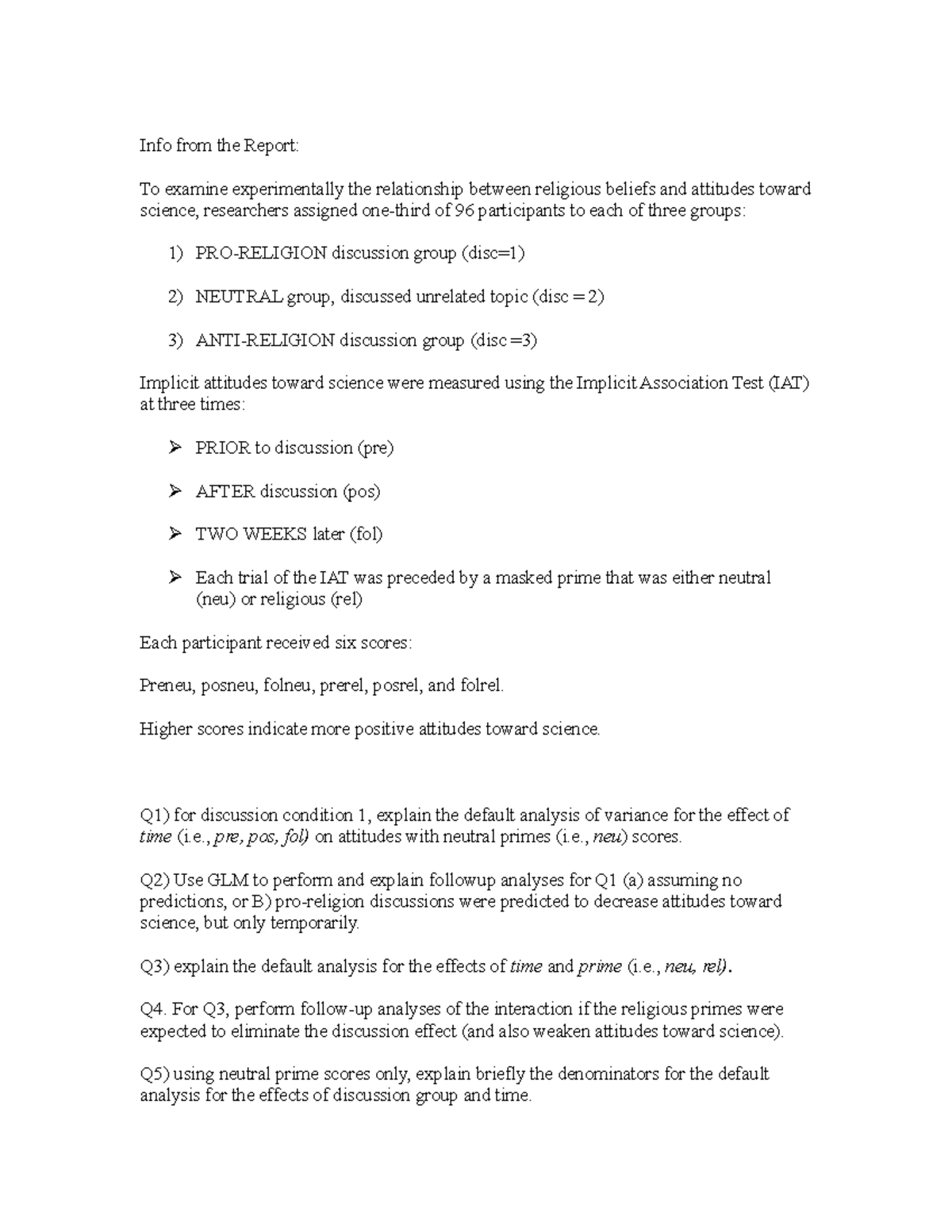 Classnotes 2 stats - Info from the Report: To examine experimentally ...