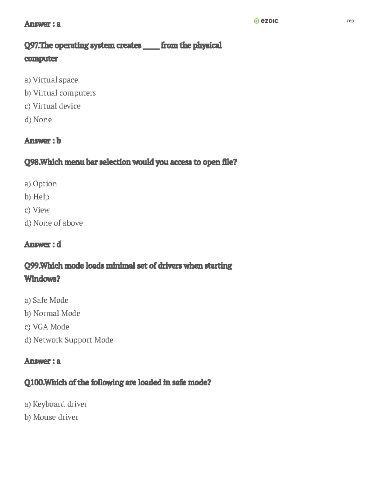 Operating system important questions-51-100 - Answer : a Q97 operating ...