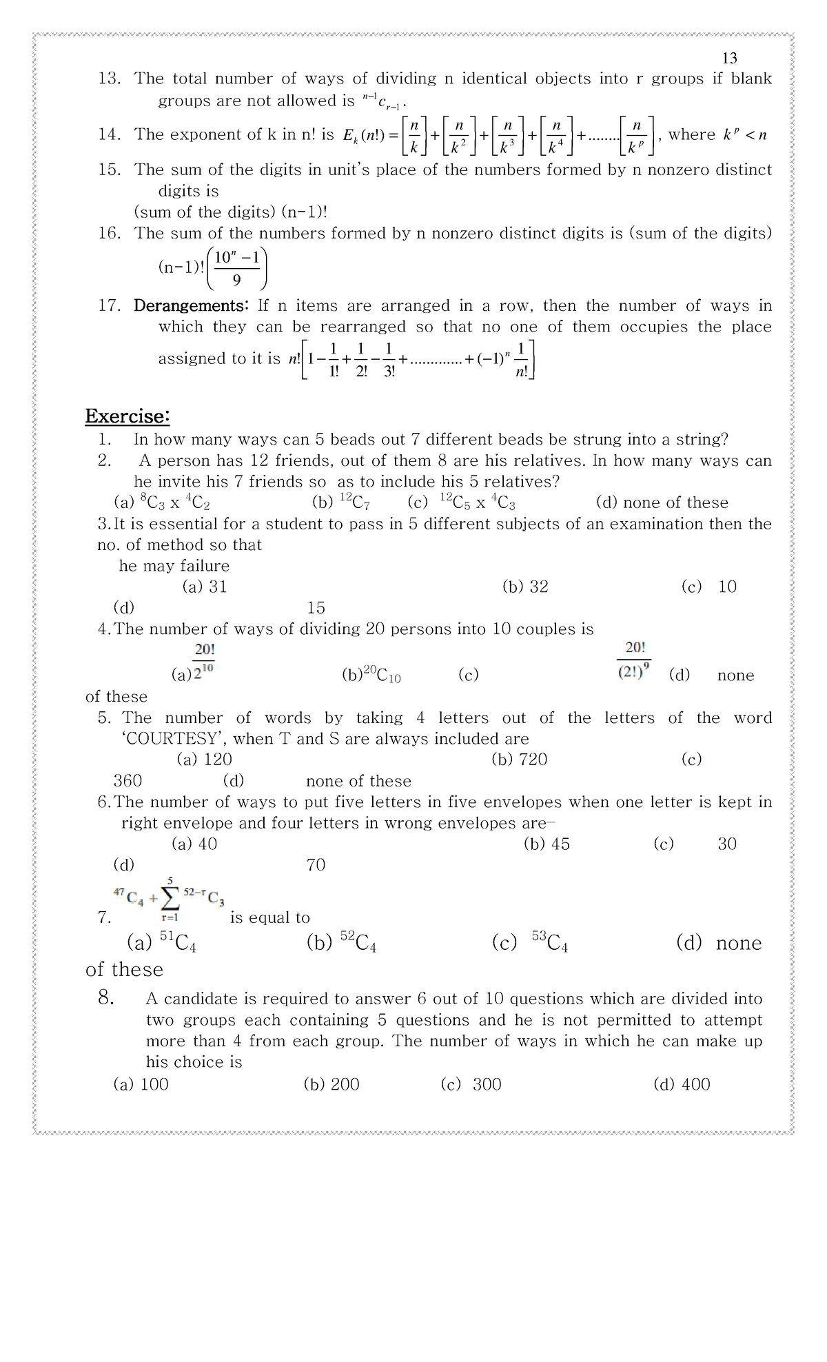 Derangements - 13 The total number of ways of dividing n identical ...