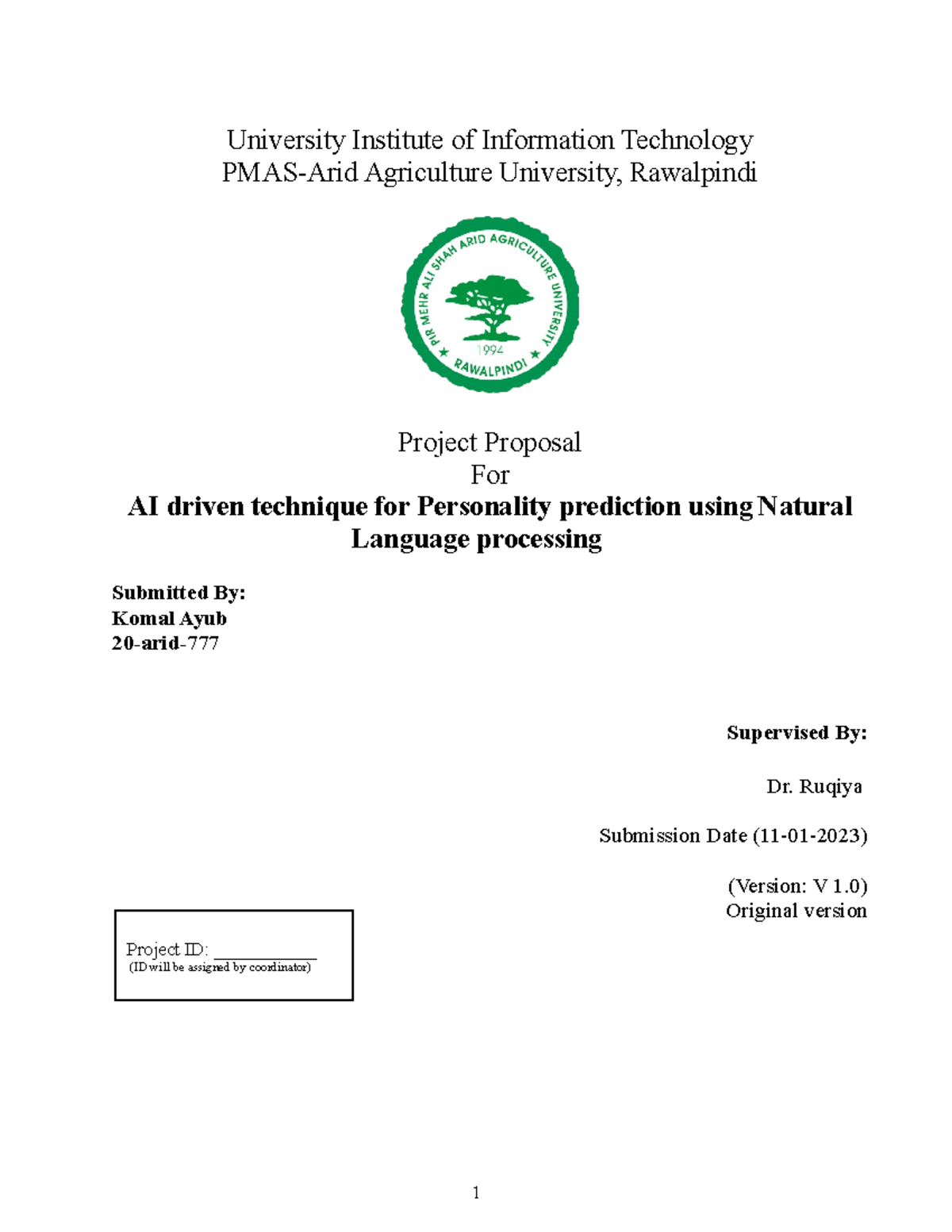 proposal hgggggggggg - University Institute of Information Technology PMAS-Arid Agriculture ...