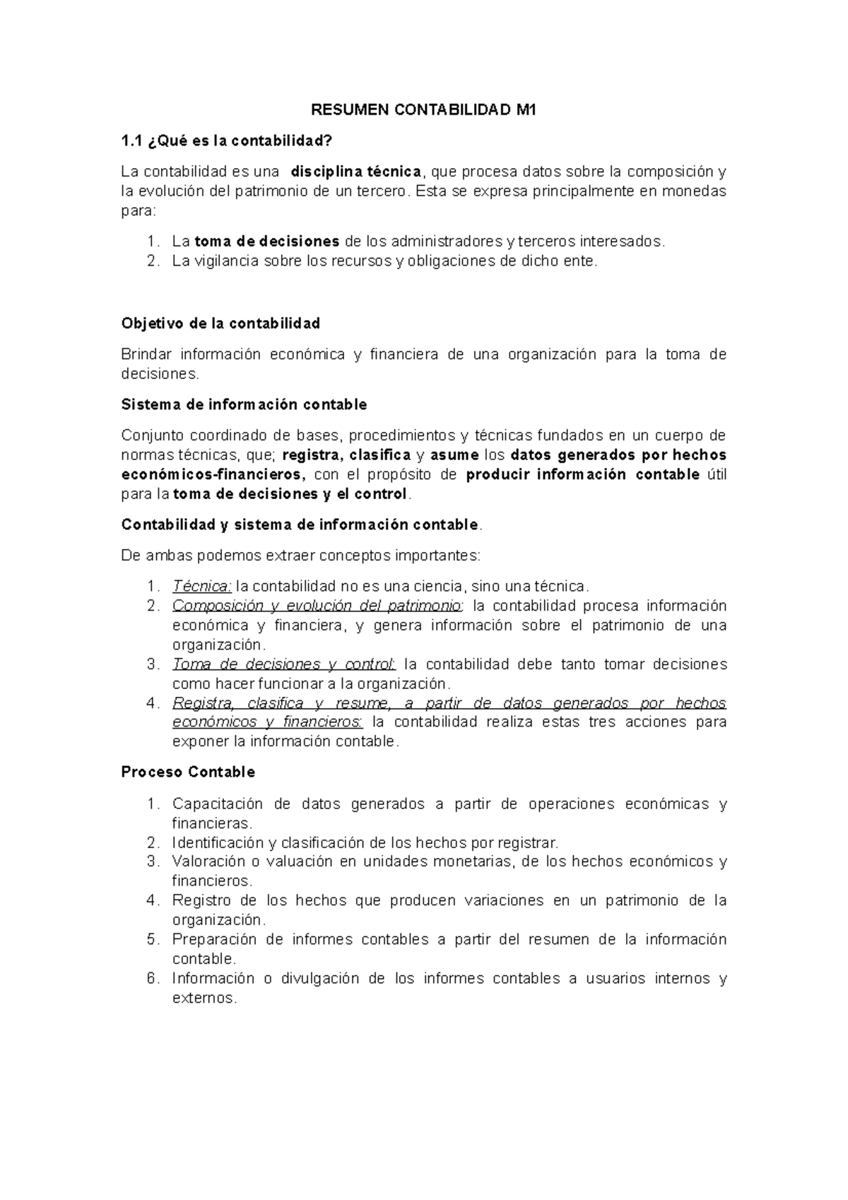 Resumen Contabilidad M1 y M2 - RESUMEN CONTABILIDAD M 1 ¿Qué es la contabilidad? La contabilidad ...