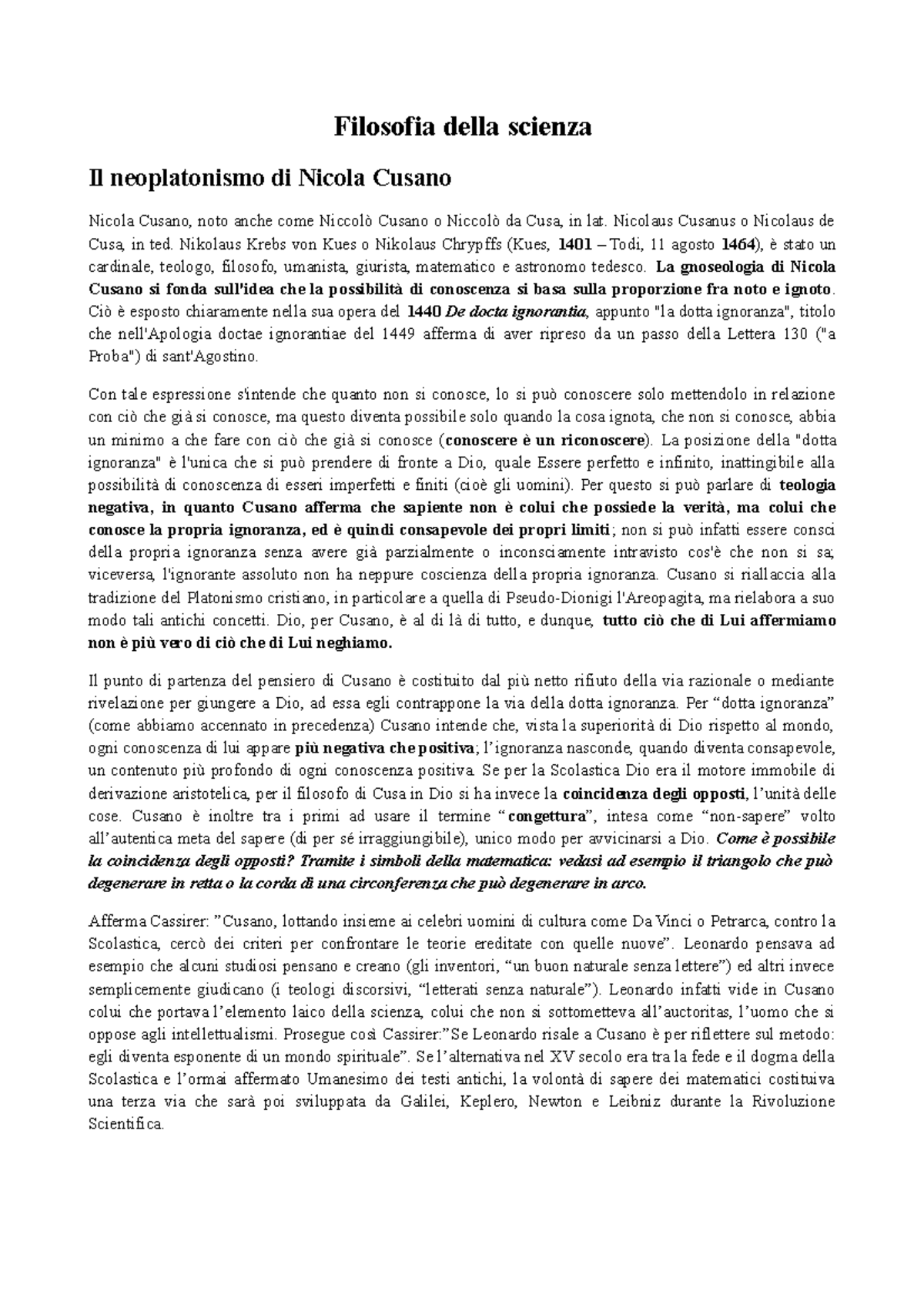 Filosofia della scienza - Nicolaus Cusanus o Nicolaus de Cusa, in ted ...