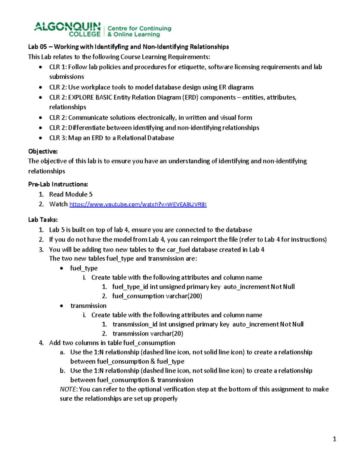 Lab 05 - lab 05 - 1 Lab 05 – Working with Identifyfing and Non ...