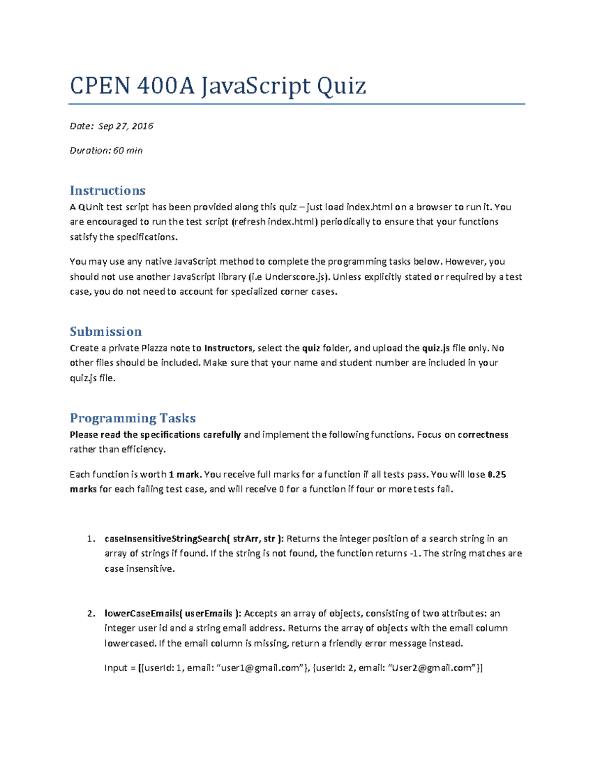Quiz 16 September 2019, questions and answers - CPEN 400A JavaScript ...