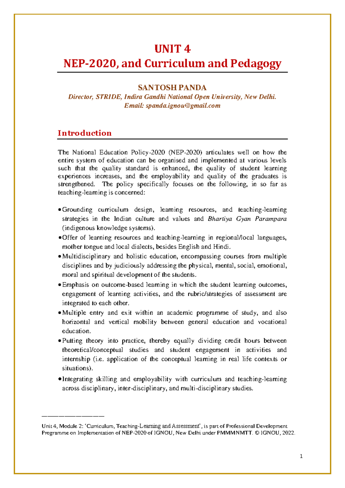 Module-1-Unit 4-English - Curriculum & Padagogy UNIT 4 NEP-2020, and ...