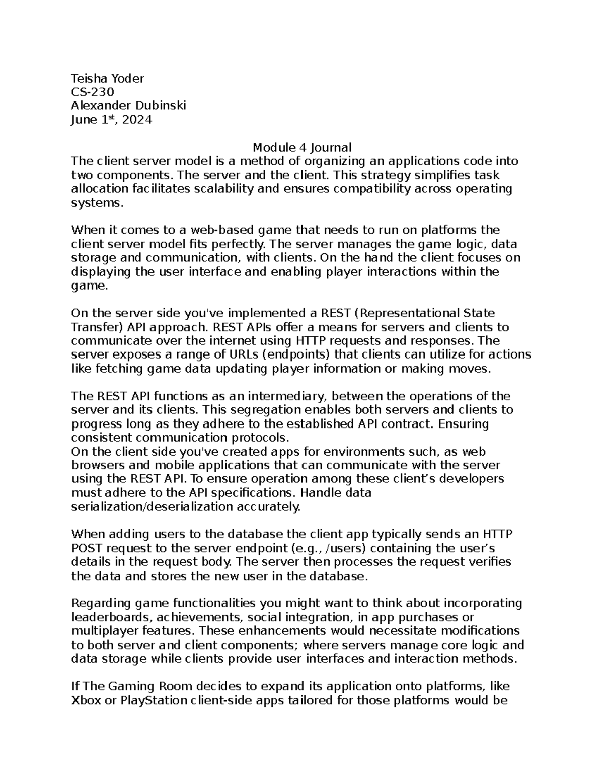 CS 230 Module 4 Jour - Hope this helps - Teisha Yoder CS- Alexander ...