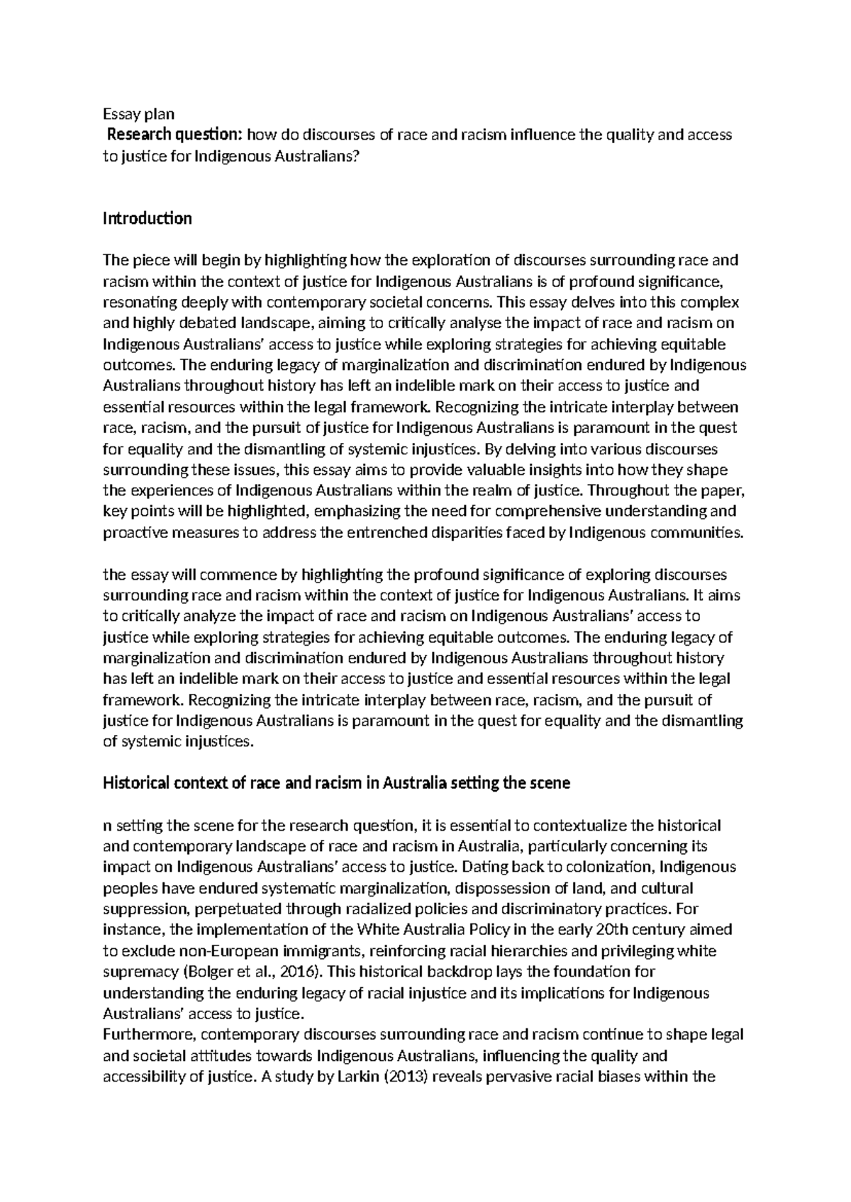 ATS2553 ssay plan discourse of race and racism - Essay plan Research ...