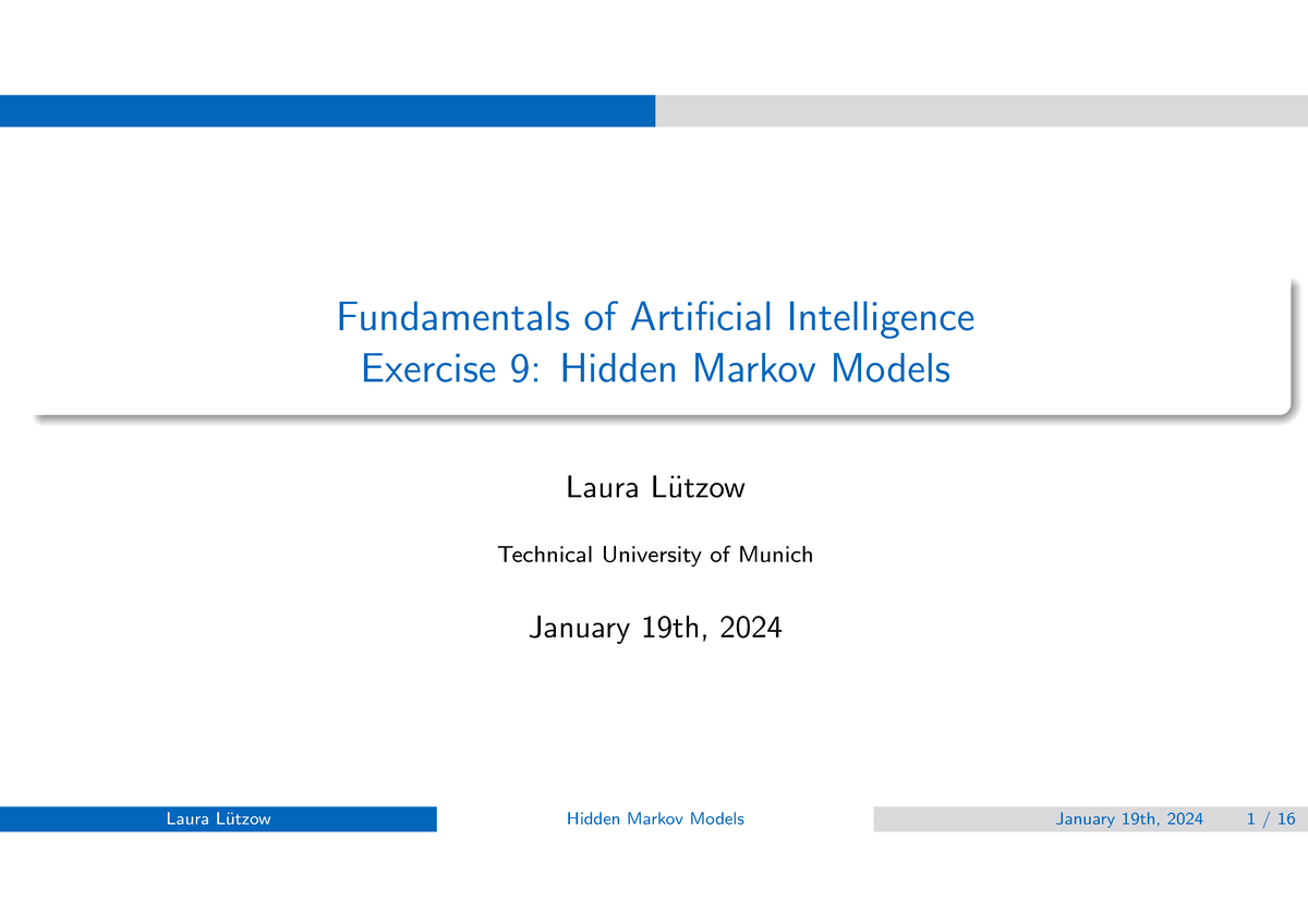 Exercise 9 Slides Annotated Fundamentals Of Artificial Intelligence Exercise 9 Hidden Markov 7402