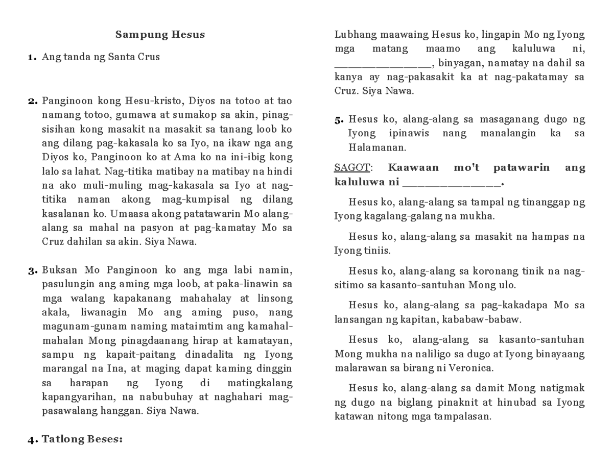 Sampung Hesus - Prayer - Sampung Hesus 1. Ang tanda ng Santa Crus 2 ...