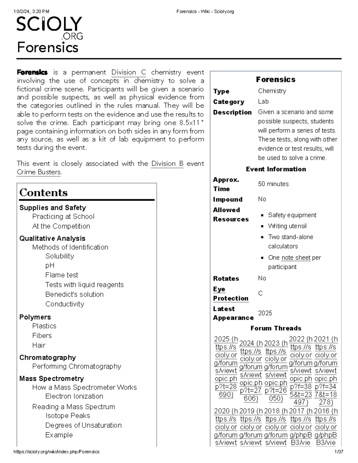 Forensics - Science olympiad - Forensics Type Chemistry Category Lab ...