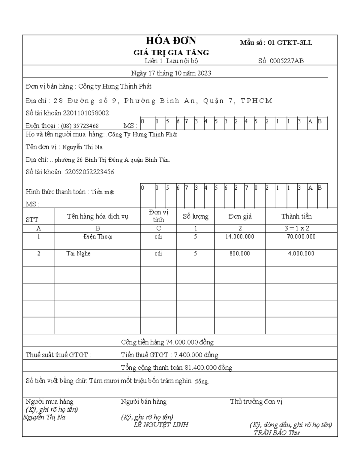 BCT Ngày 17-10 - GBGFN - HÓA ĐƠN Mẫu số : 01 GTKT-3LL GIÁ TRỊ GIA TĂNG ...