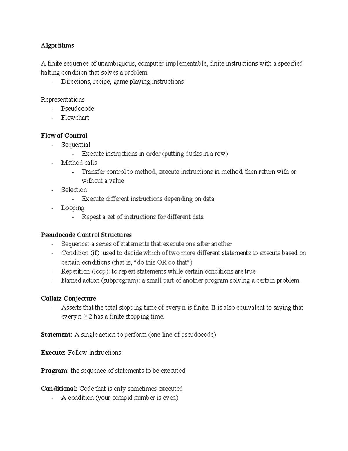 8 27-9 3 CS notes - Algorithms A finite sequence of unambiguous ...