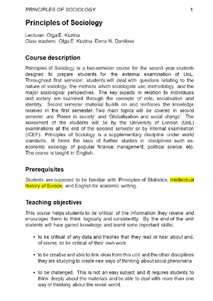 Syllabus for Principles of Sociology - SPC 101 - Studocu