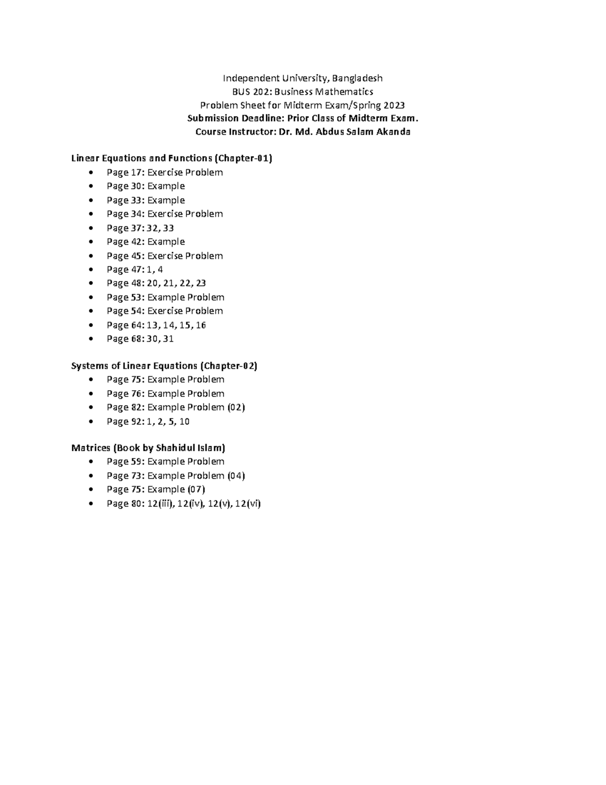 Midterm Assignment - Business Mathematics - IUB - Studocu