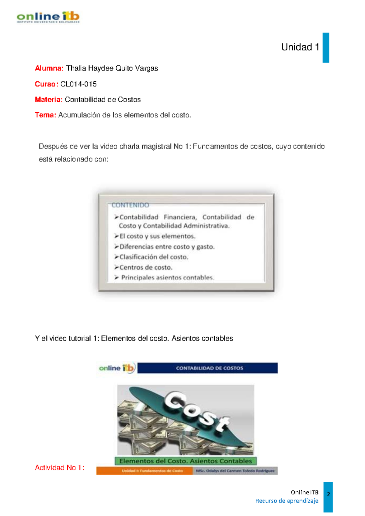 1.Tarea Virtual No 1 CC1 eva - Online ITB Recurso de aprendizaje 2 ...