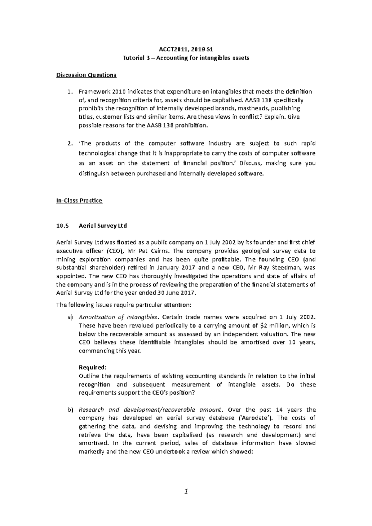 Tutorial 3 – Discussion Questions Intangibles S1 2019 - ACCT2011, 2019 ...