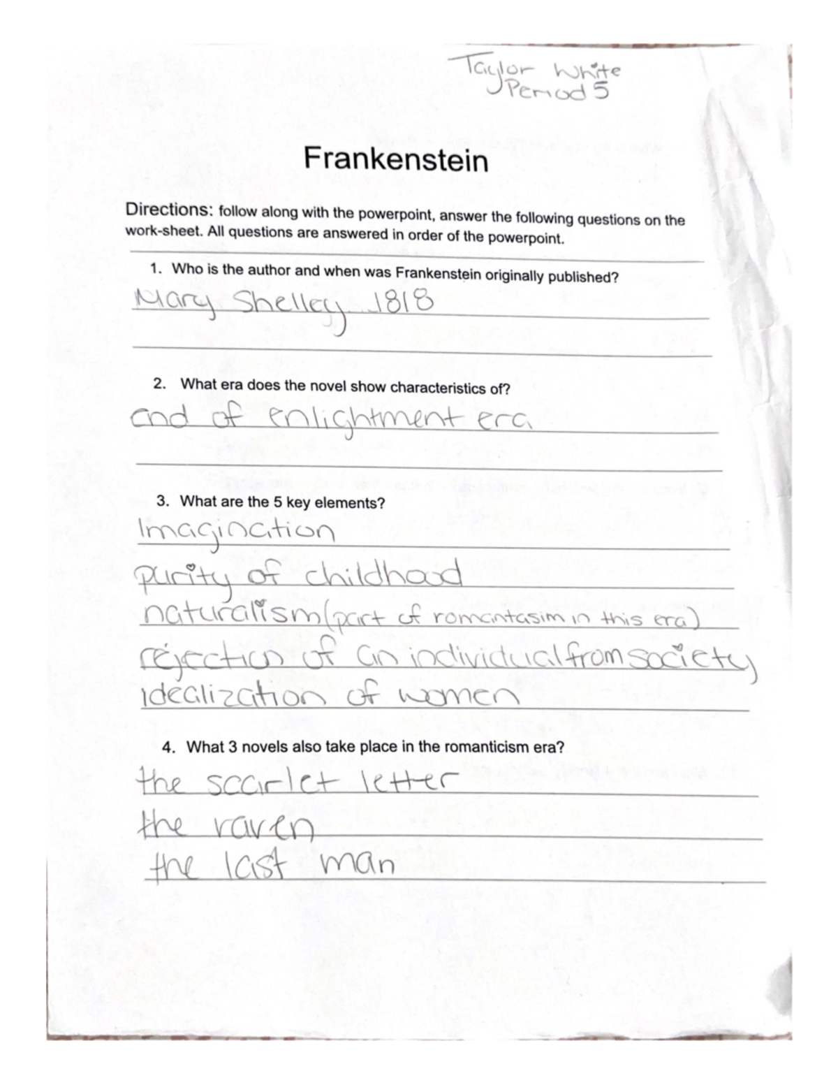 Frankenstein student presentation notes - Studocu