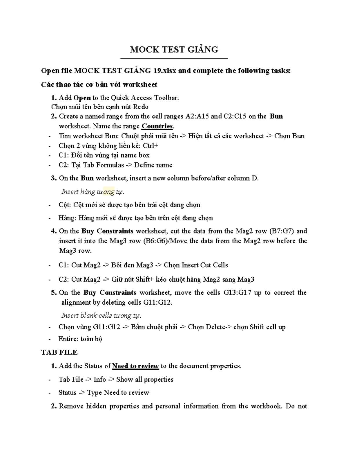 Tài-liệu-giảng Excel 19 - MOCK TEST GIẢNG Open file MOCK TEST GIẢNG 19 ...