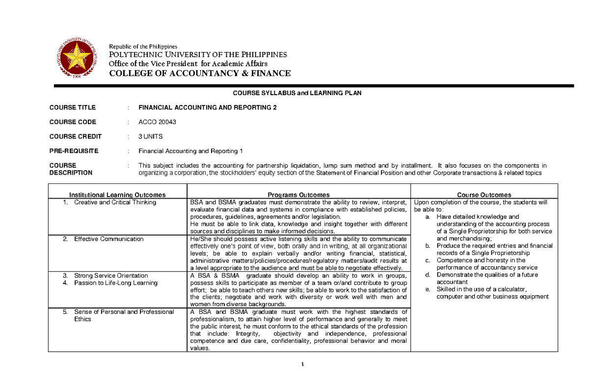 ACCO 2004 3 Financial Accounting Reporting Syllabus P 2 - Institutional ...