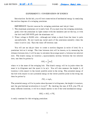 PHY101 Lab 4 - Uniform Circular Motion Lab Manual - LAB SECTION: NAME: EXPERIMENT 4: UNIFORM ...