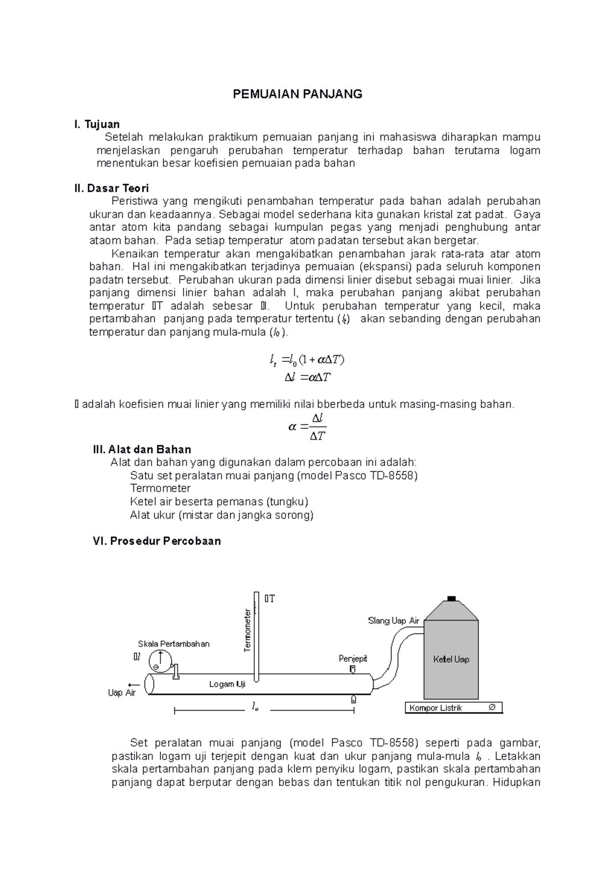 Pemuaian-panjang - Pemuaian panjang - PEMUAIAN PANJANG I. Tujuan ...