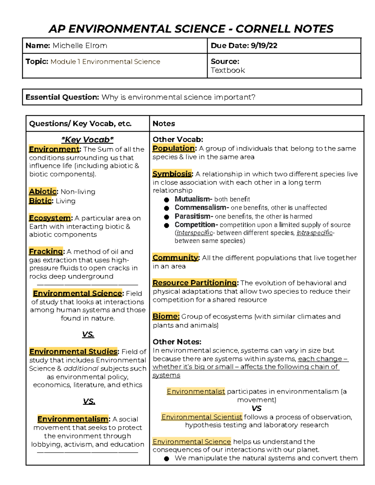 Module 1 - Notes for the first Model of the year - AP ENVIRONMENTAL ...