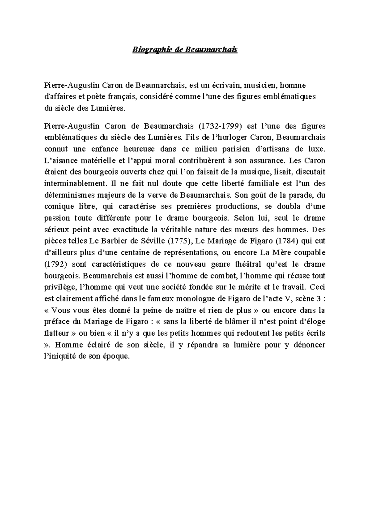 Biographie de Beaumarchais - Biographie de Beaumarchais Pierre-Augustin ...