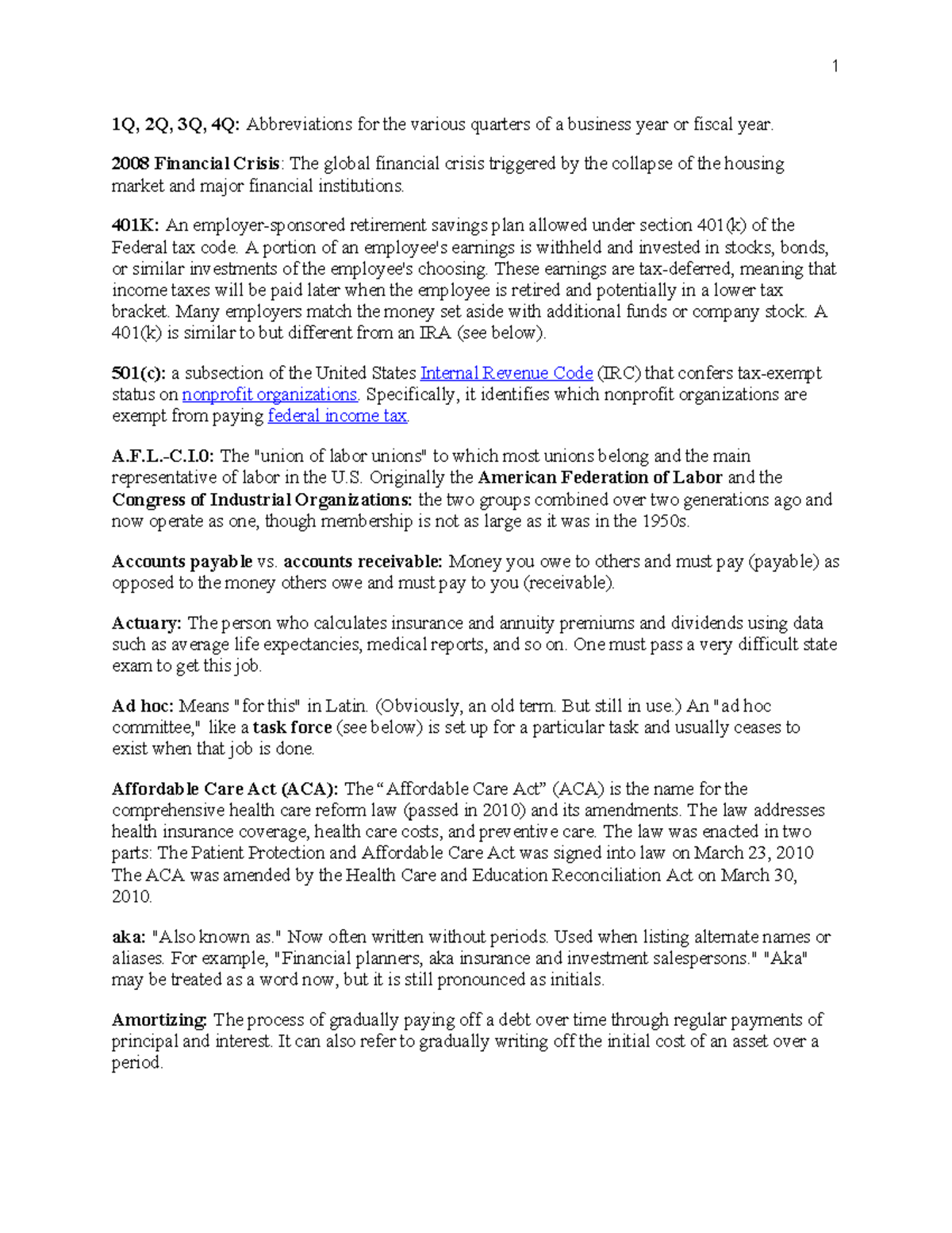 Business Vocabulary - Study terms J through P - 1Q, 2Q, 3Q, 4Q: Abbreviations for the various ...