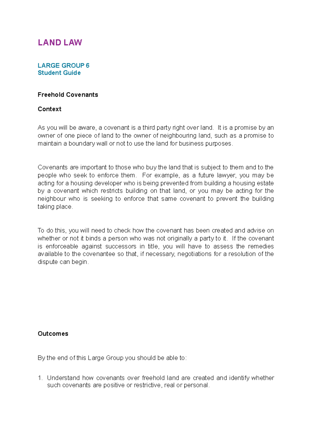 Land law large group 6 - n/a - LAND LAW LARGE GROUP 6 Student Guide ...