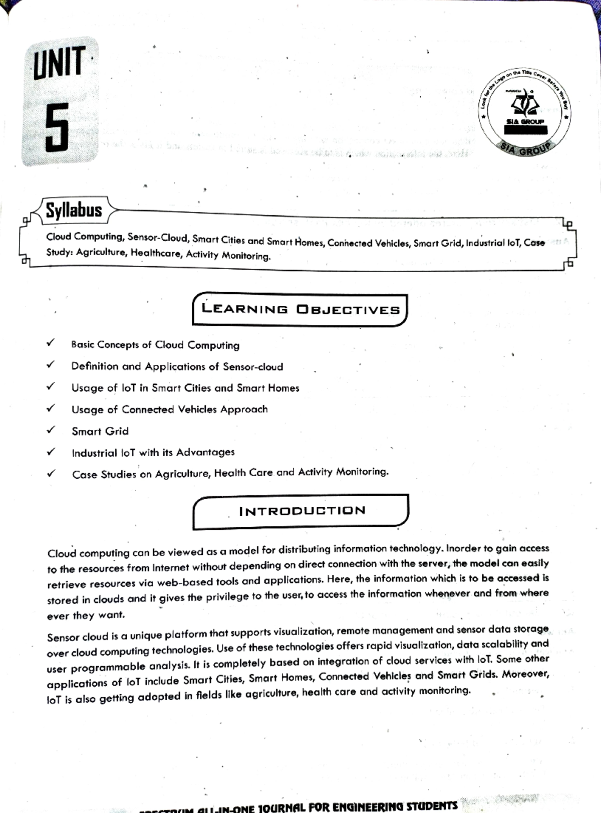 Unit - 5 FIOT - jn p - UNIT the Logo onth Before Ttle Cover Yo 5 SIA CROUP SIA UP Syllabus Cloud ...